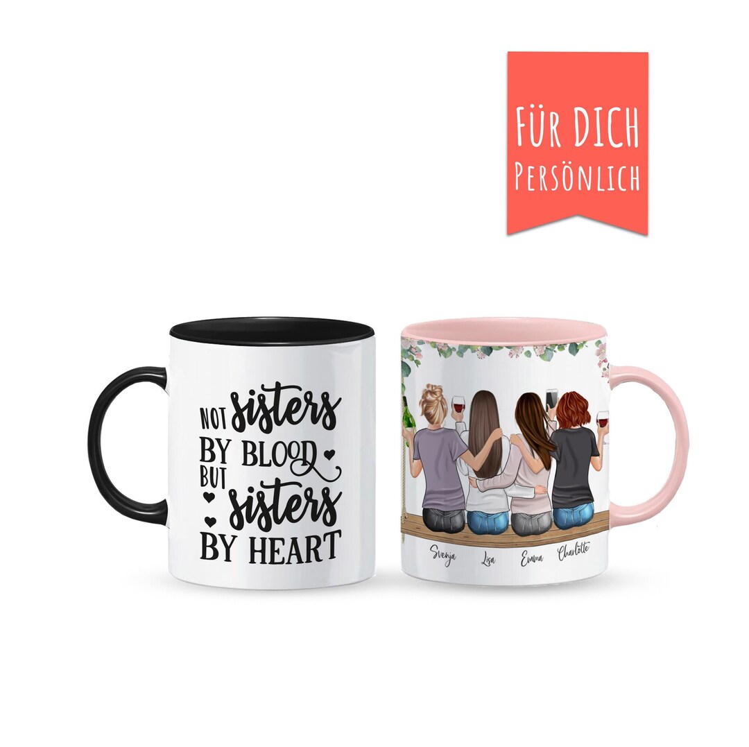 4 Beste Freundinnen Tasse personalisiert, mit Frisuren, life is better ...