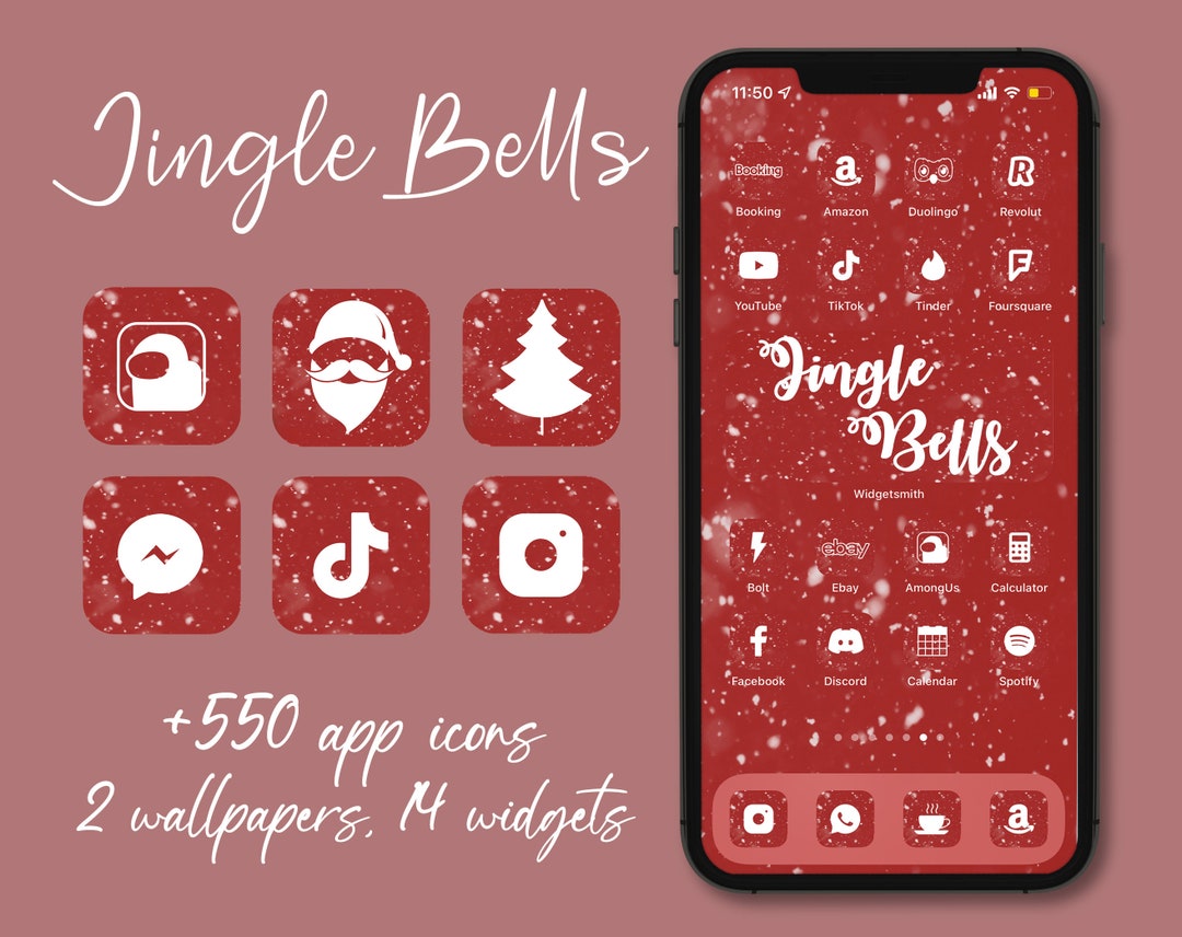 Jingle Bells App Icons, Christmas App Icons, Red Icon Pack, Christmas ...