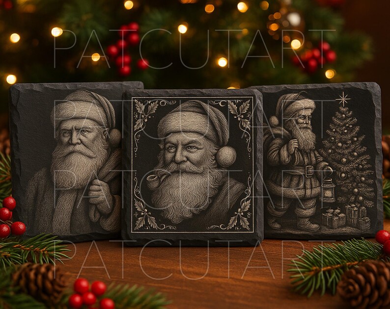 Christmas Santa Slate Engraving Files, Santa Portraits Png, Vintage ...