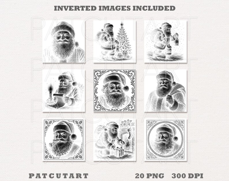 Christmas Santa Slate Engraving Files, Santa Portraits Png, Vintage ...