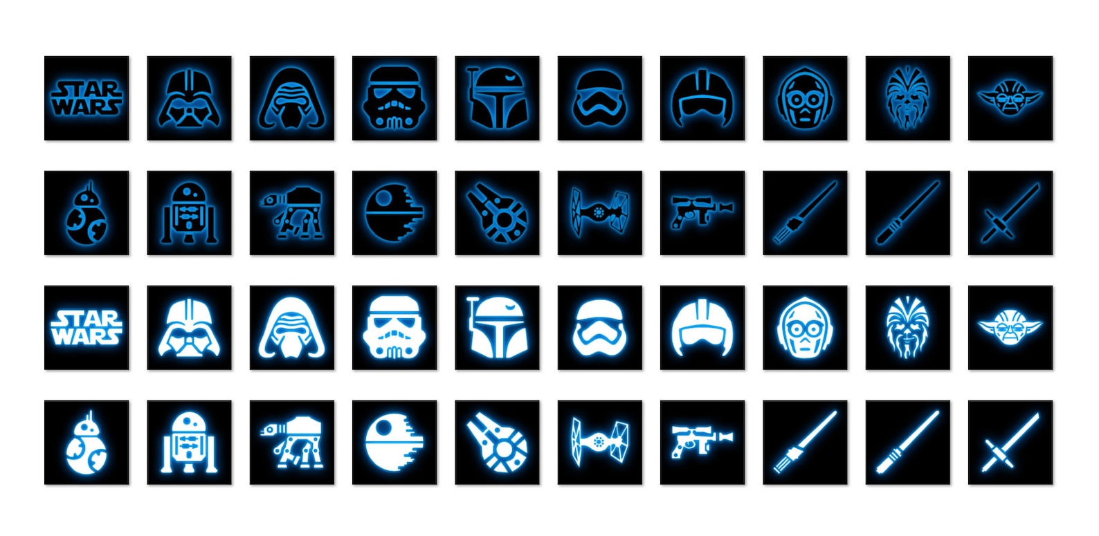 Star Wars icons Star Wars iOS iconsJedi iPhone icons neon | Etsy