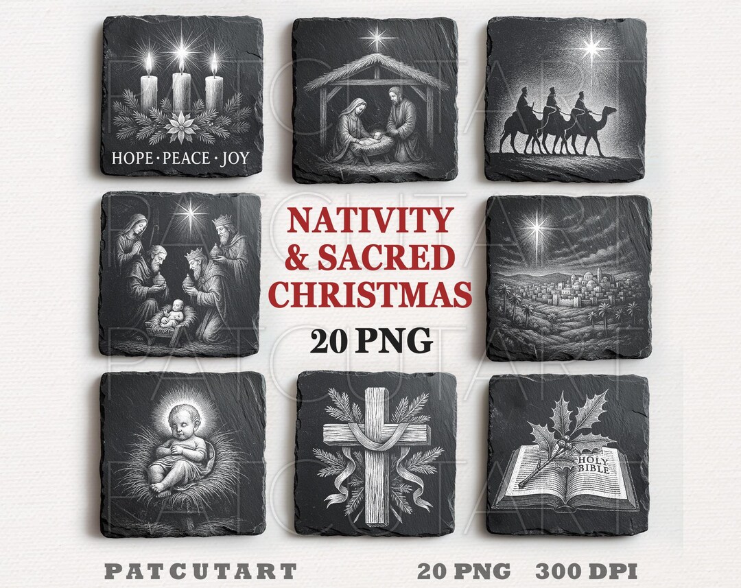 Christmas Slate Engraving Files, Nativity Scene Png, Religion Slate ...