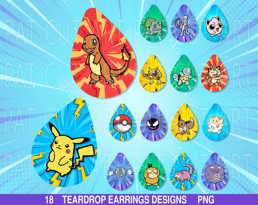 Teardrop Earrings Pokemon Sublimation PNG, Teardrop Earring Png ...
