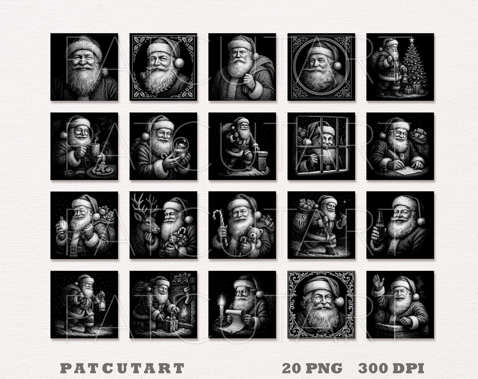 Christmas Santa Slate Engraving Files, Santa Portraits Png, Vintage ...