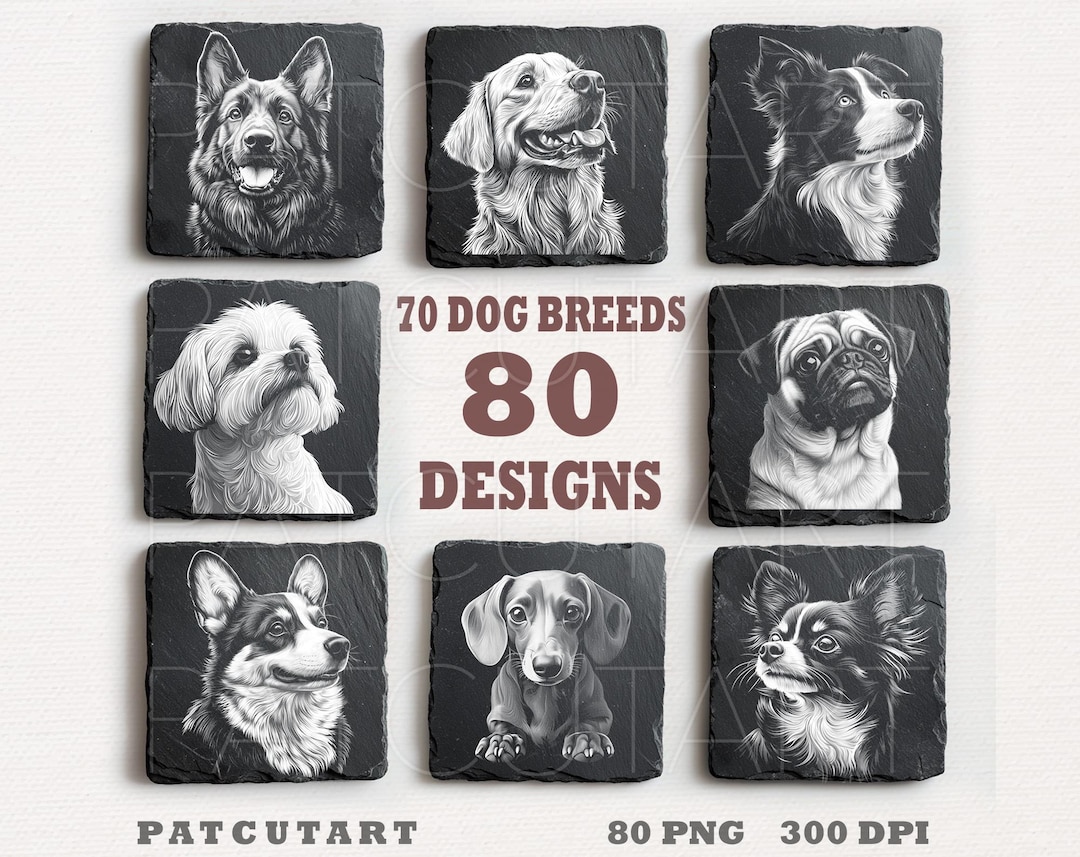 Dog Slate Engraving Files, Puppy PNG Laser Engrave, Dog Slate Coasters ...