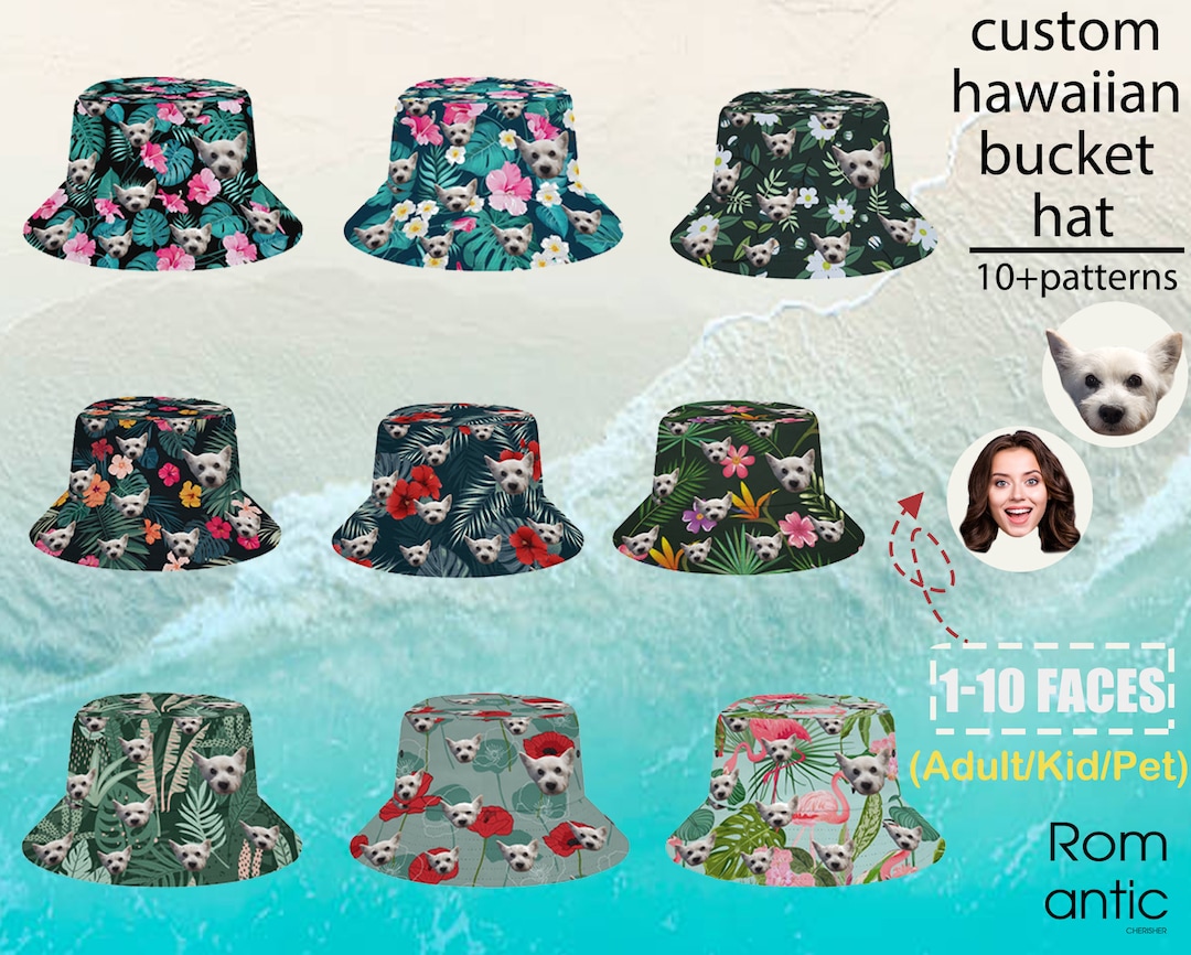 Beach Sports Hats Bucket Hat-custom Hawaiian Shirt With Face,custom ...