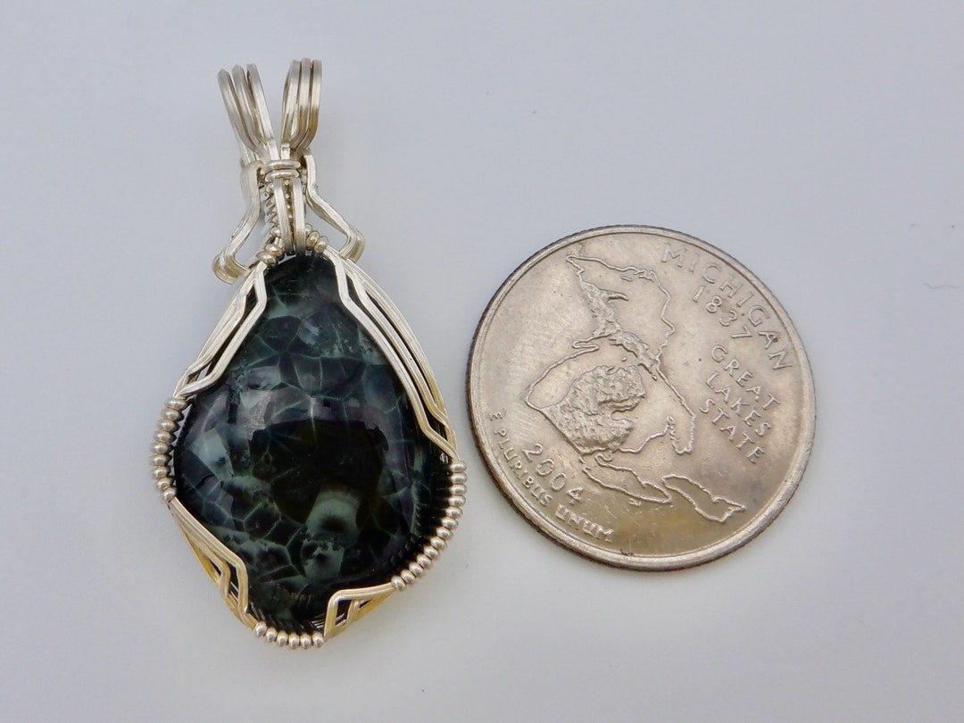 LARGE Michigan Greenstone Pendant in Argentium Silver Wire ...
