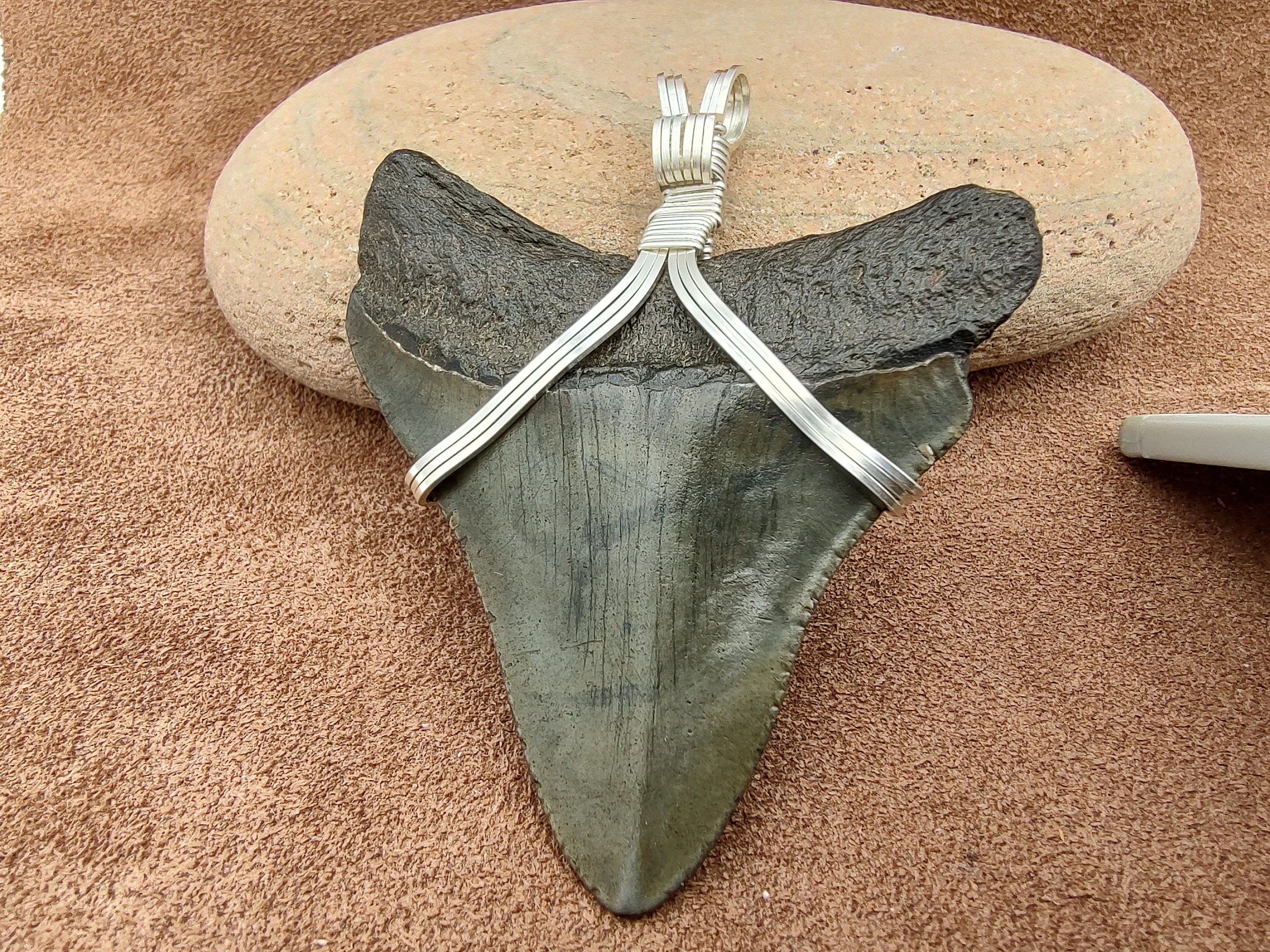 Natural Megalodon Tooth Fossil Wire-wrapped Pendant in Argentium Wires ...