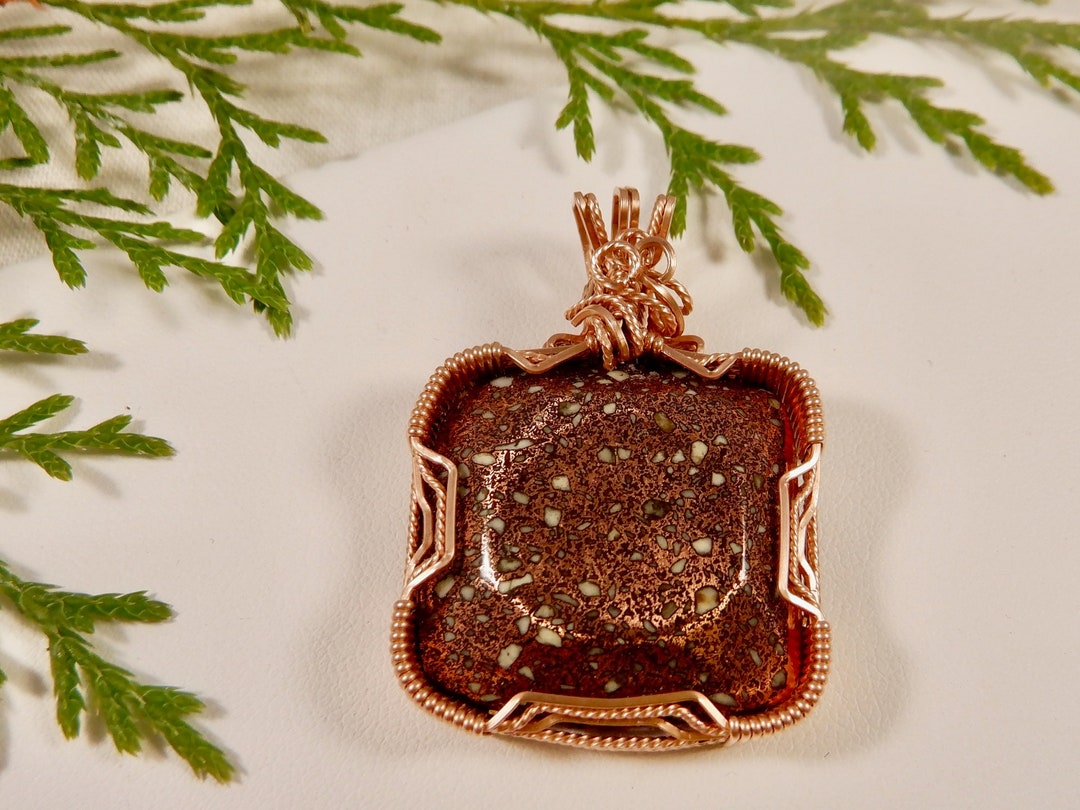 Copper Firebrick Pendant Necklace, Wire Wrapped Great Lakes Faceted ...