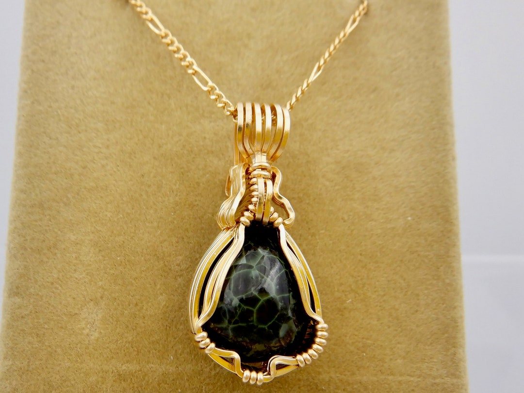 Isle Royale Greenstone Pendant Set in Gold Fill, Michigan State Gem ...