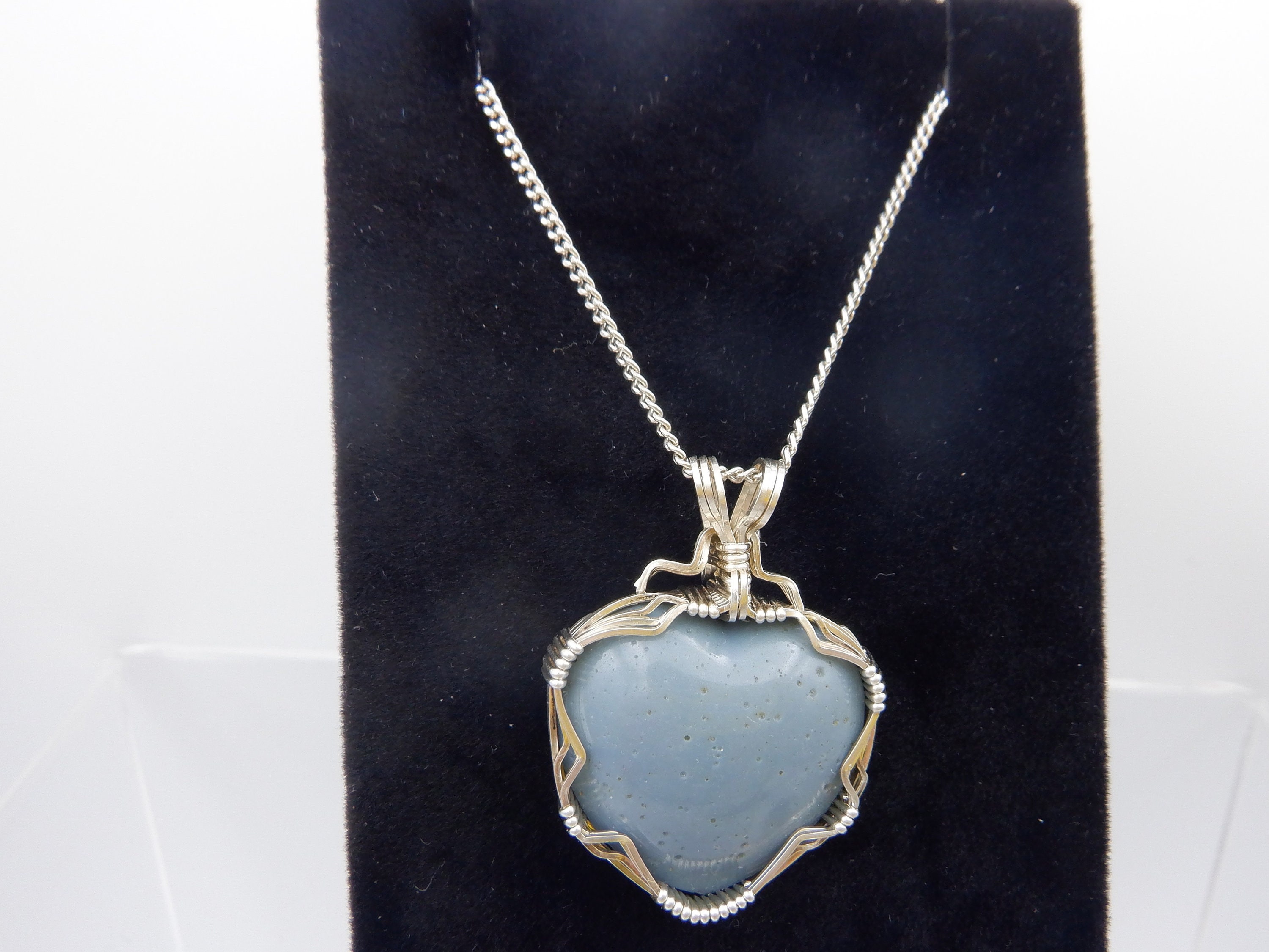 Leland Blue Stone Heart Pendant Blue Slag Glass Jewelry Lake - Etsy