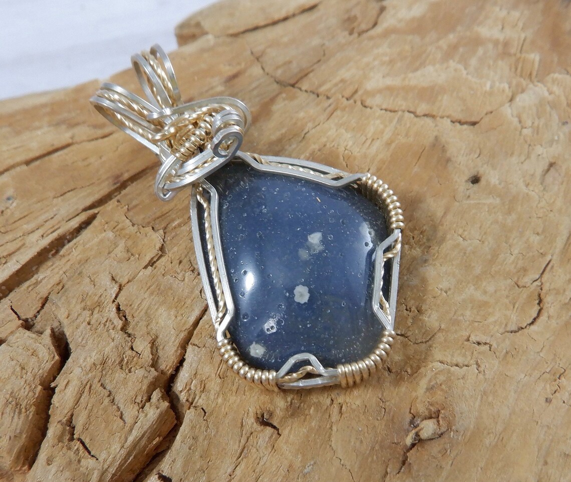 Leland Blue Stone Pendant Blue Slag Glass jewelry Lake | Etsy