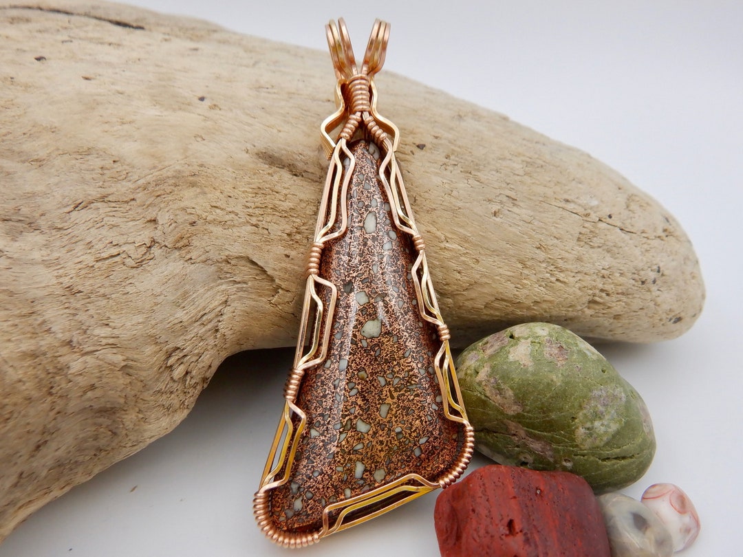 Copper Firebrick Pendant Necklace, Wire Wrapped Great Lakes Stone ...