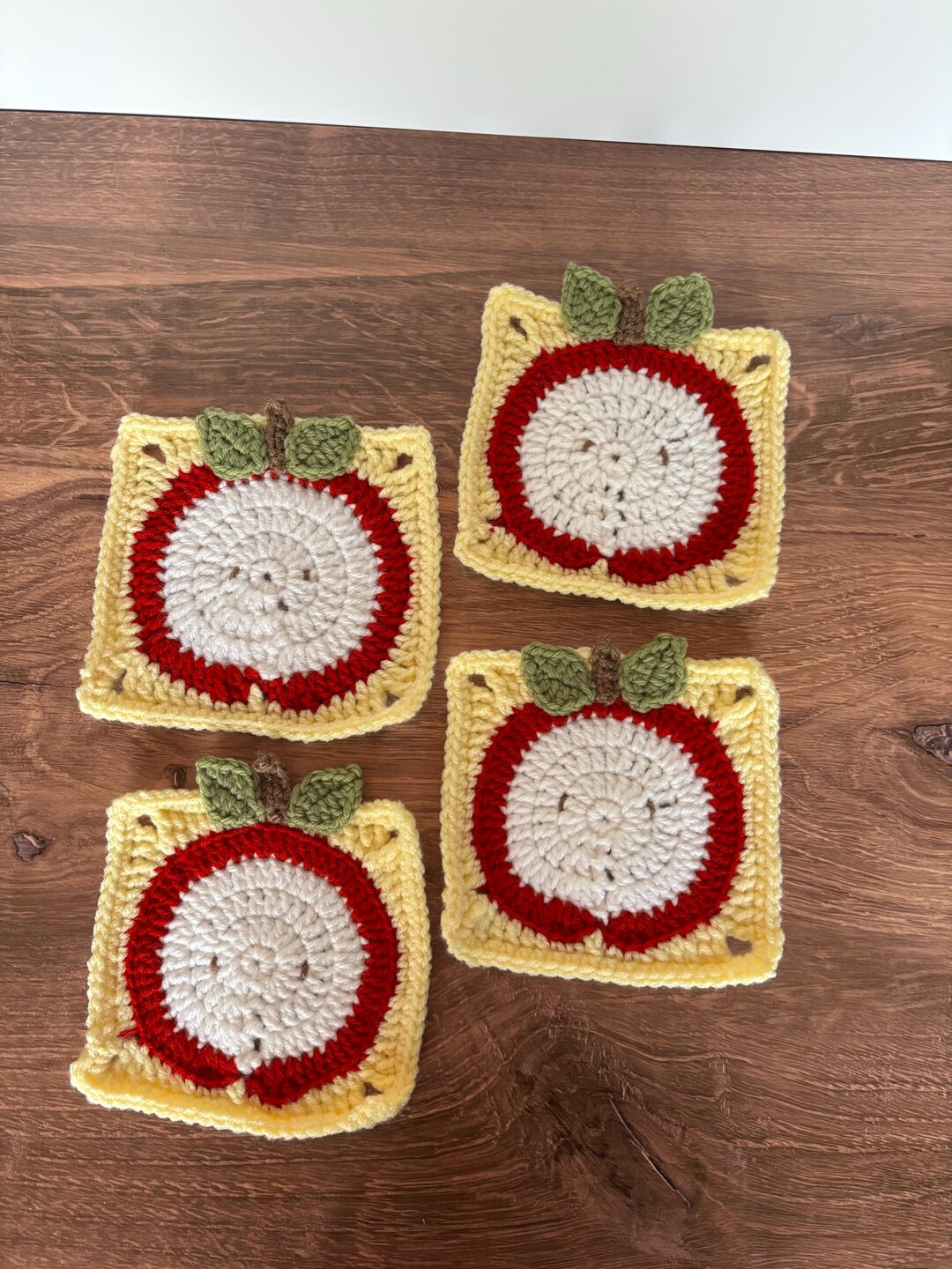 Crochet Apple Coaster Set Cute Fruit Coaster Handmade Cotton Drink ...