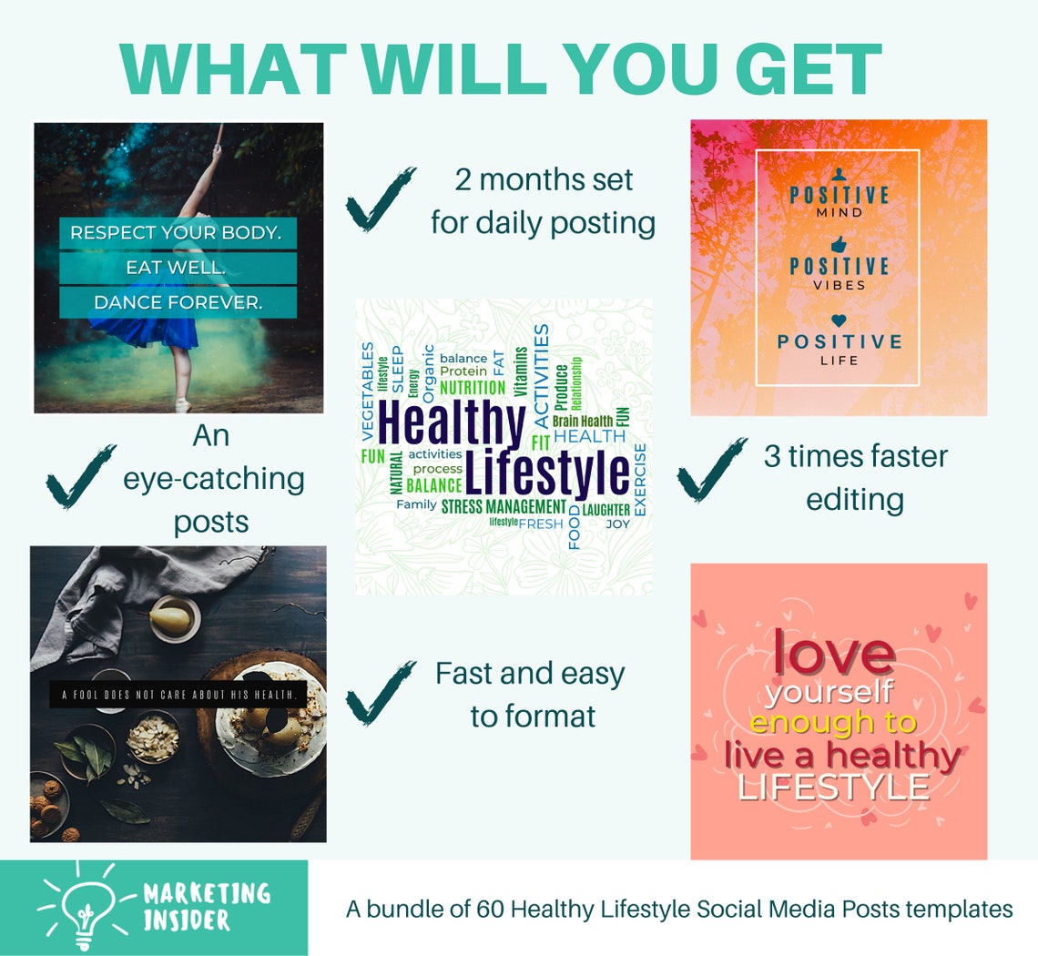 Canva Social Media Templates for Healthy Lifestyle to Tell - Etsy