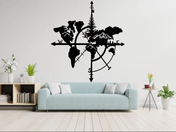 World Map World Map Compass SVG File Laser Cut Cutting | Etsy Canada