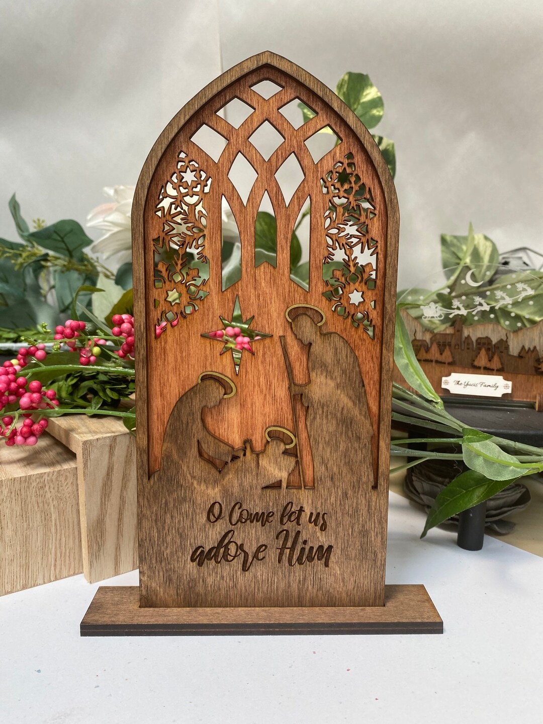 Nativity Scene Wooden With Stand . Shelf Sitter / Table Decor. Hand ...