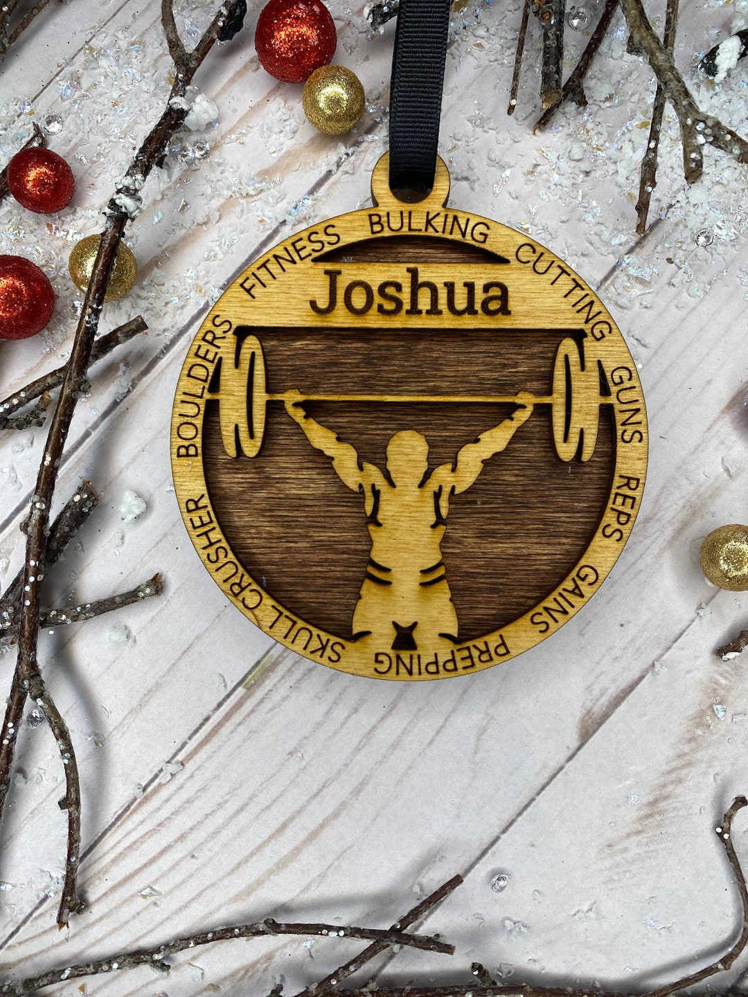 Personalized Weightlifter Ornament: Laser Engraved Birch Wood - Etsy