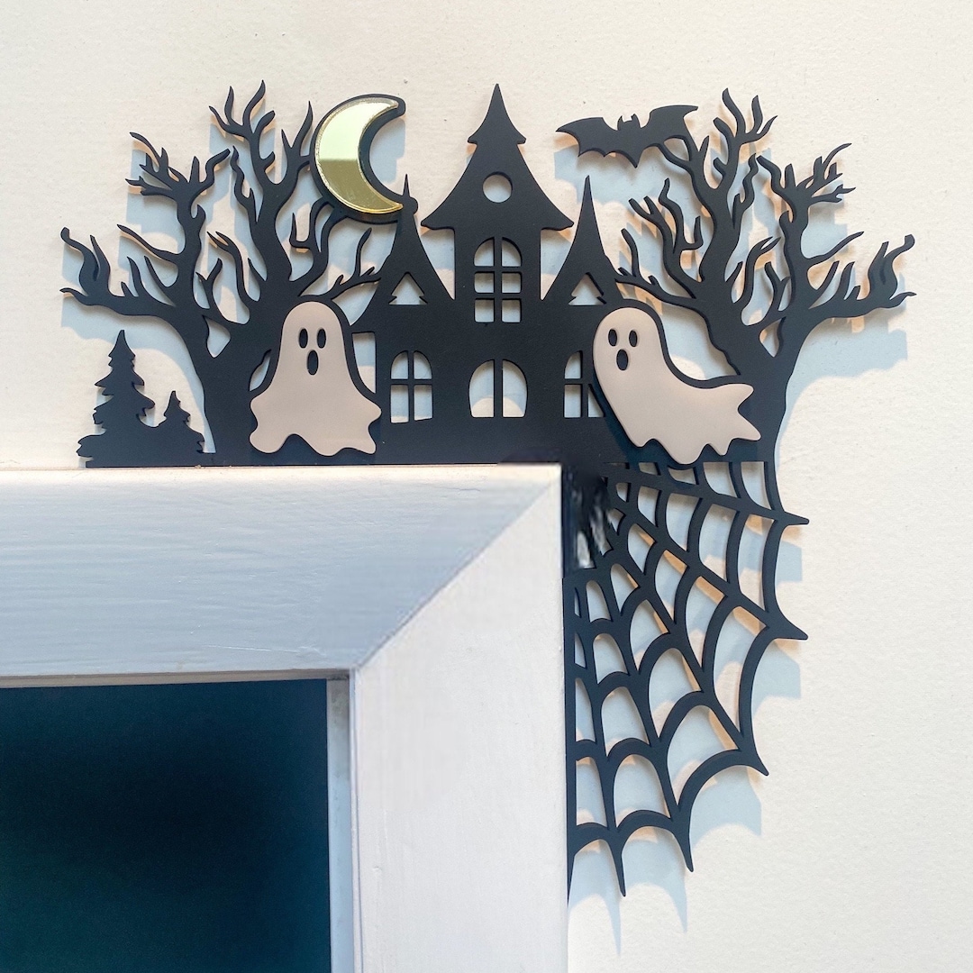 Halloween Door Corner With Spider Webs, Ghosts, and Bats. Left or Right ...