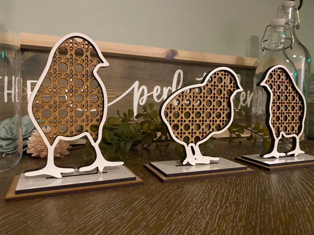 Rattan Baby Chicken Shelf Sitter Set of 3 Farmhouse Decor / Easter ...