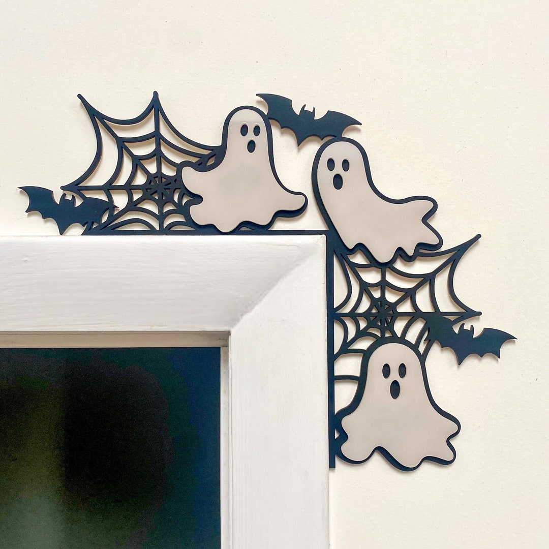 Halloween Door Corner With Spider Webs, Ghosts, and Bats. Left or Right ...