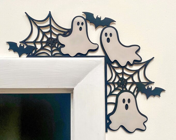 Halloween Door Corner With Spider Webs, Ghosts, and Bats. Left or Right ...