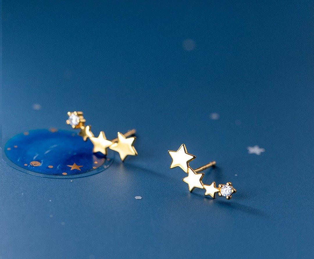Tiny Three Stars Silver Ear Climber Dainty Star Small Ear - Etsy