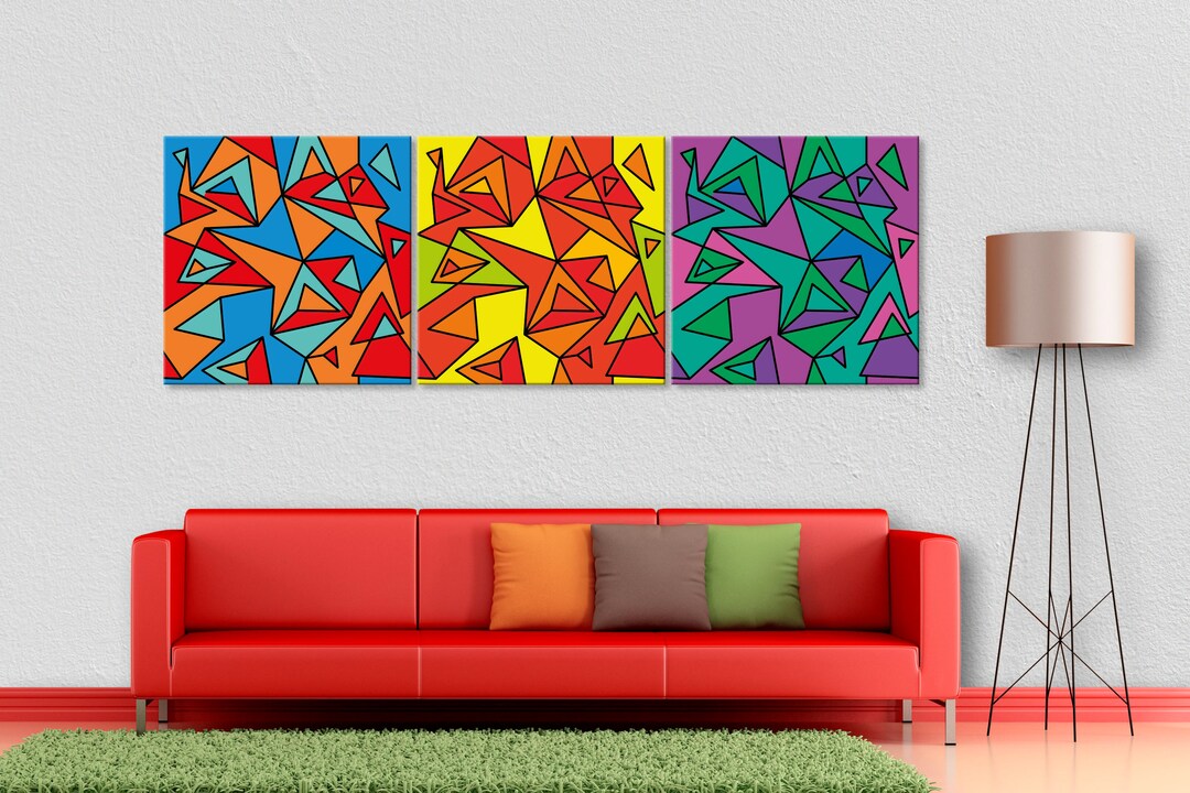 Abstract Tricolor Zigzags Multi Panel Canvas Print Extra Large Wall Art ...