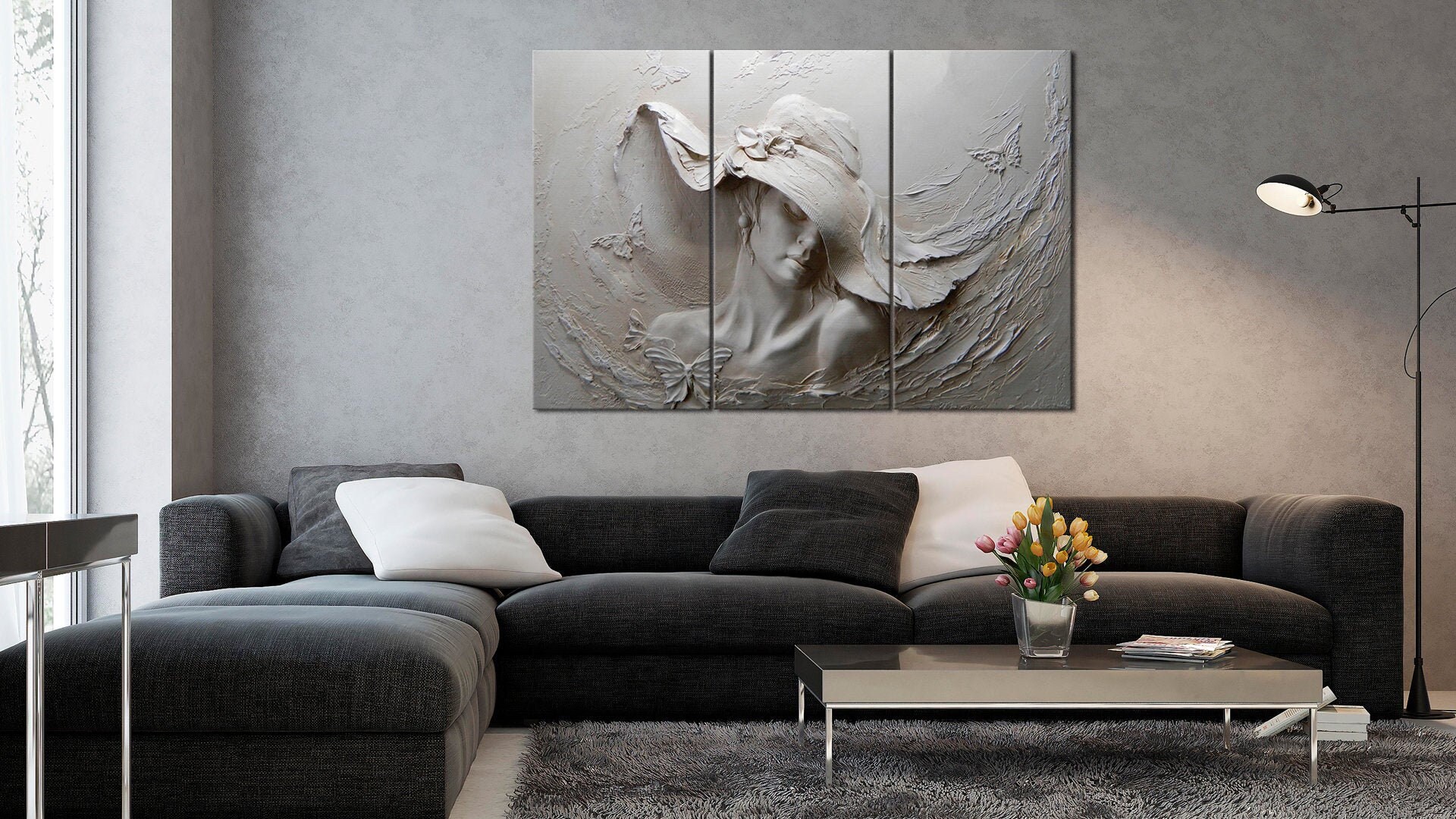 3D Print Girl Mural Hat Butterflies Multi Panel Canvas Print - Etsy