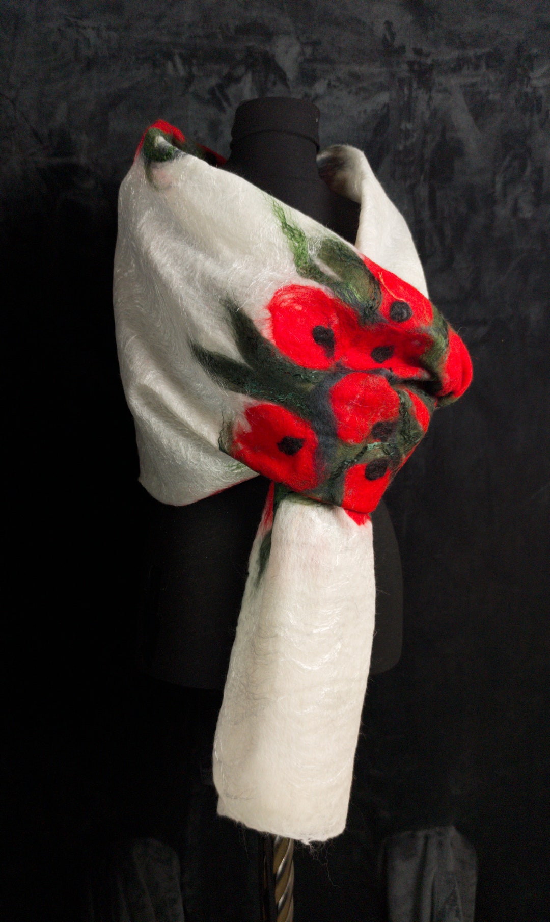 White Women Scarf/ Knit Scarf Handmade/ Handpainted Felt Scarf/gift for ...