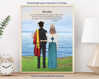 Graduation Print Memorial Gift Loved One in Heaven Angel Wings Halo ...