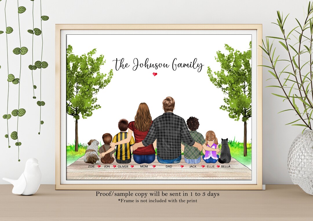 Personalised Family Print, Sitting Family From Backside, Home Gift ...