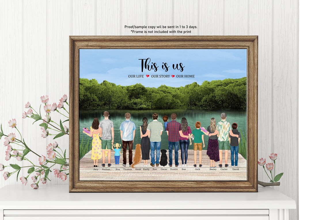 Family Portrait With Custom Background, Canvas Wall Art Family, Family ...