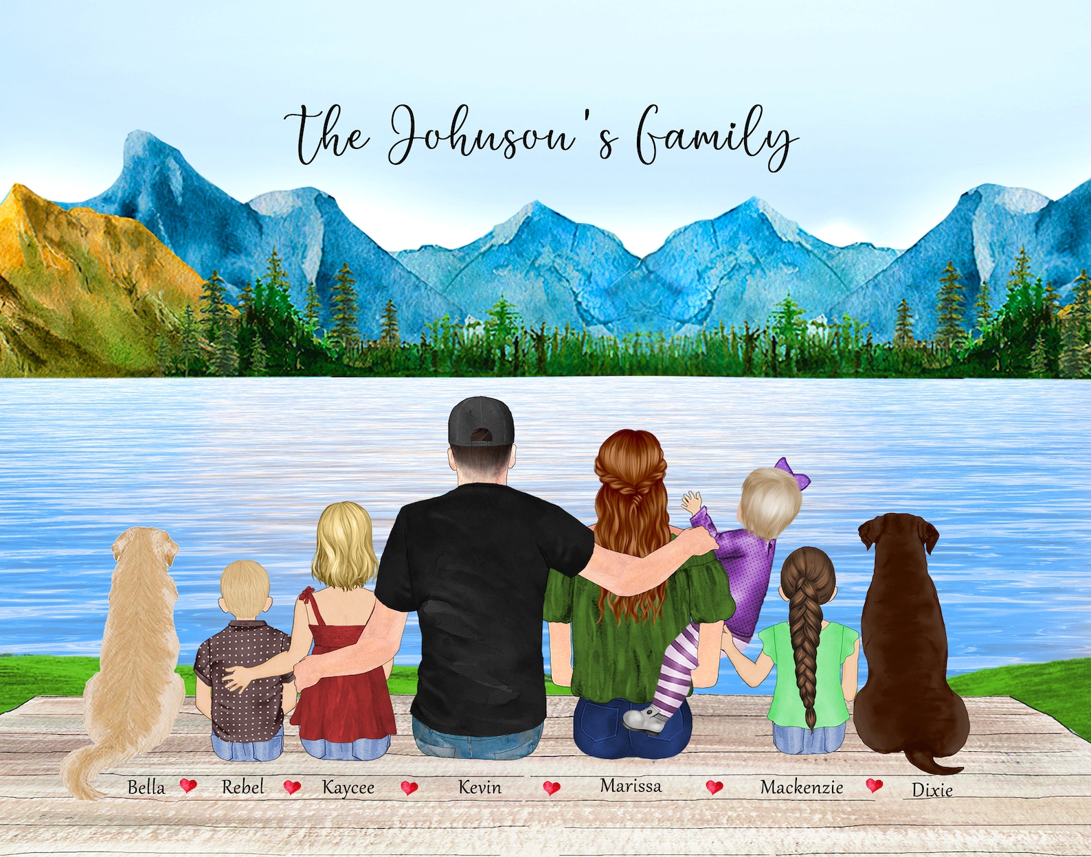 PERSONALIZED FAMILY PORTRAIT With Pets Family and Dog Portrait - Etsy