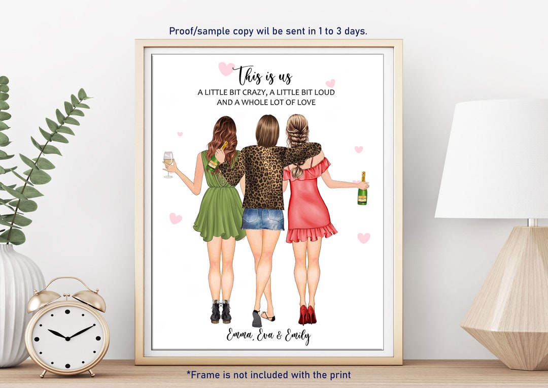 PERSONALIZED BEST FRIENDS Print-custom 3 Friend Print-three Best Friend ...