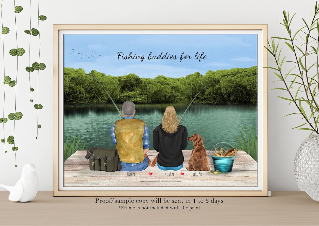 Custom Couple Fishing Portrait, Fishing Gift for Couples, Gift for ...