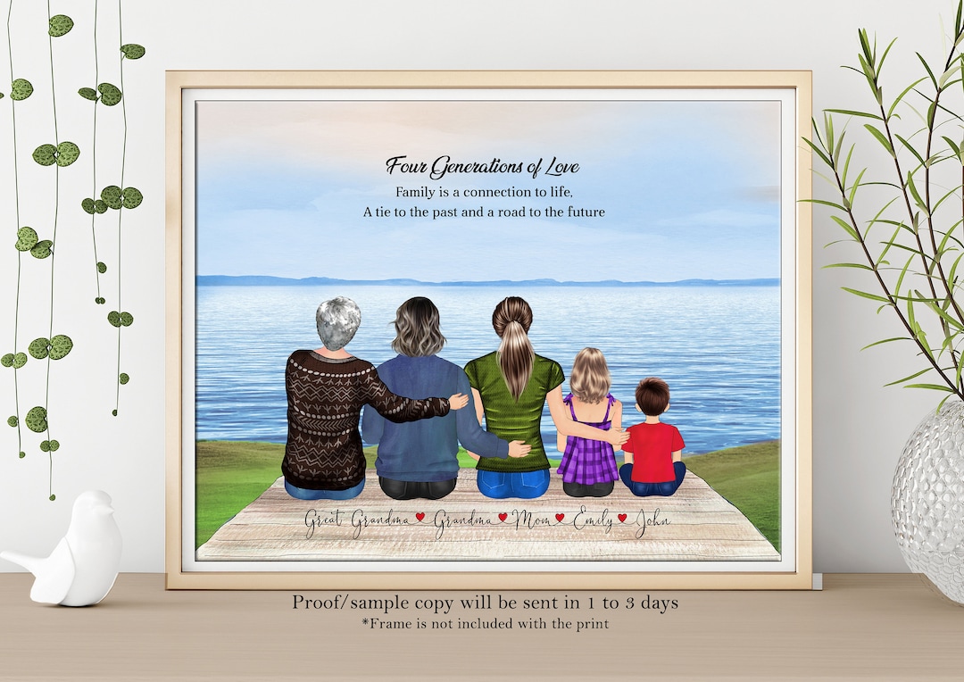 Custom 4 GENERATIONS PRINT Gift-mother’s Day Grandma Mom Granddaughter ...