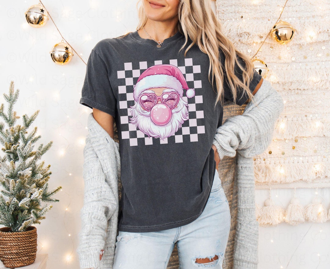 Pink Bubble Gum Santa Retro Christmas Shirt, Holiday Shirt, Christmas ...