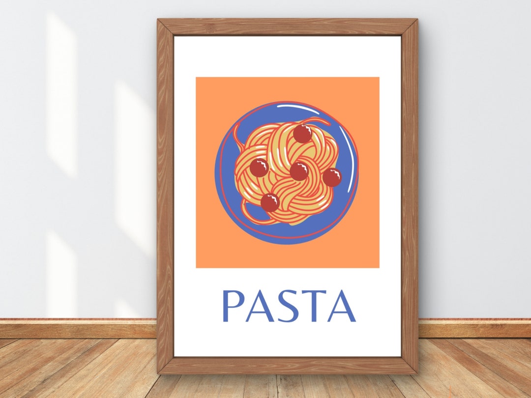 Vibrant Pasta Poster - Printable A4 Kitchen Wall Art Decor (orange ...