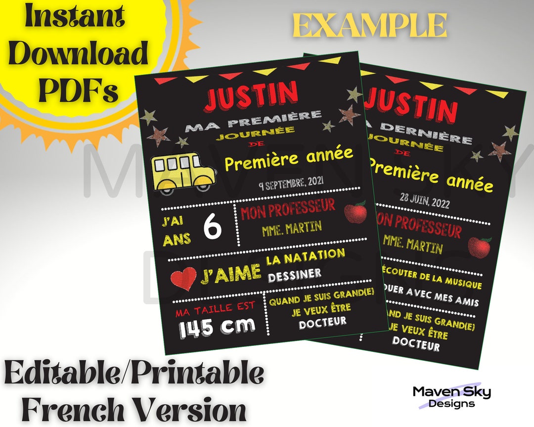 French First Day of School Sign French Last Day of School Chalkboard ...