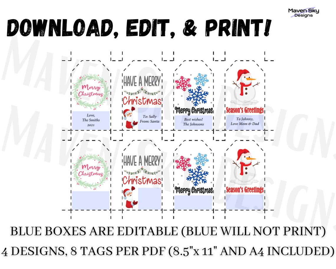 Printable & Editable Christmas Gift Tags Printable PDF Gift | Etsy