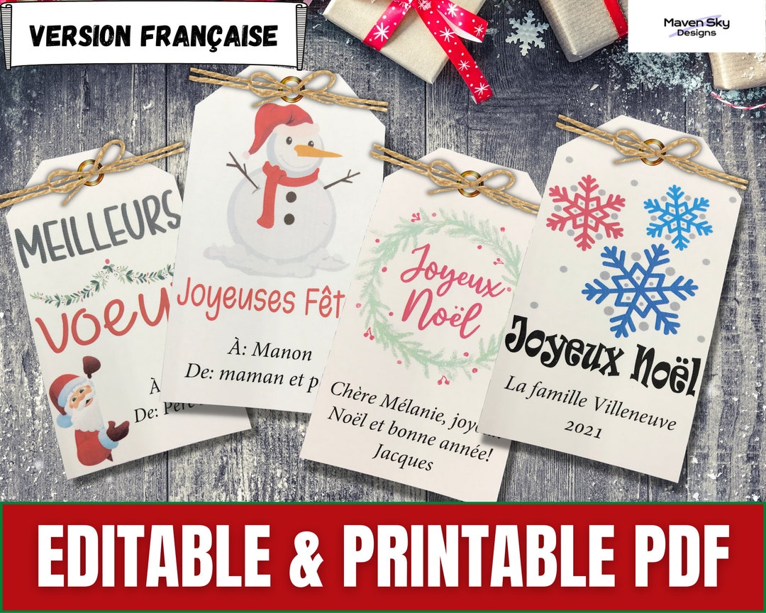 Étiquettes De Cadeaux De Noël, Joyeux Noel, Printable & Editable ...