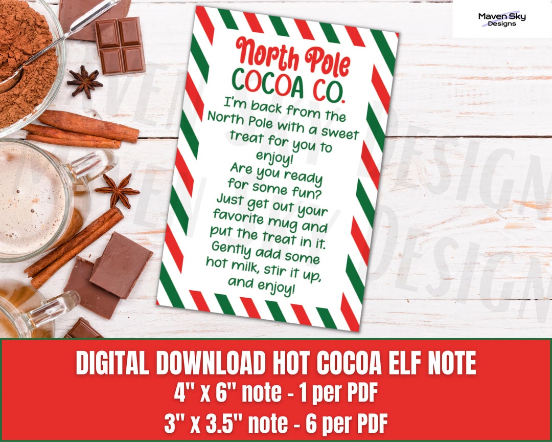 North Pole Cocoa Co Note, Printable Elf Notes, Hot Chocolate Bomb ...