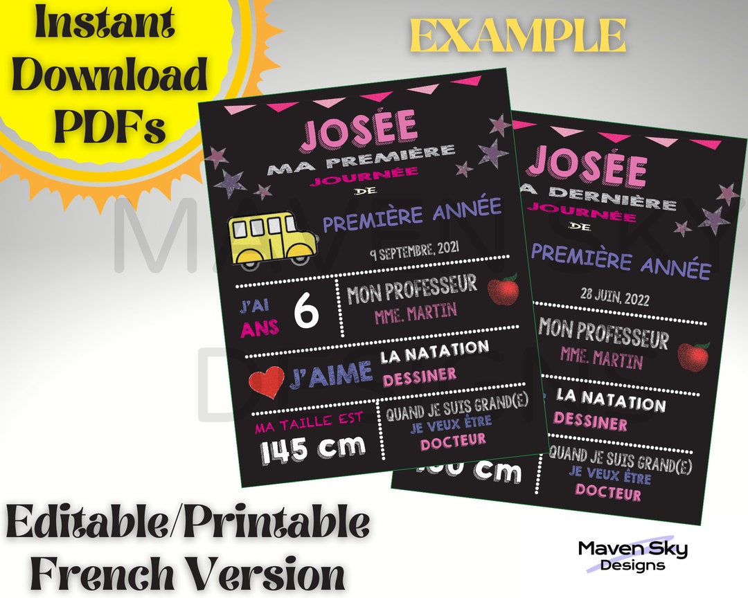 French First Day of School Sign French Last Day of School Chalkboard ...