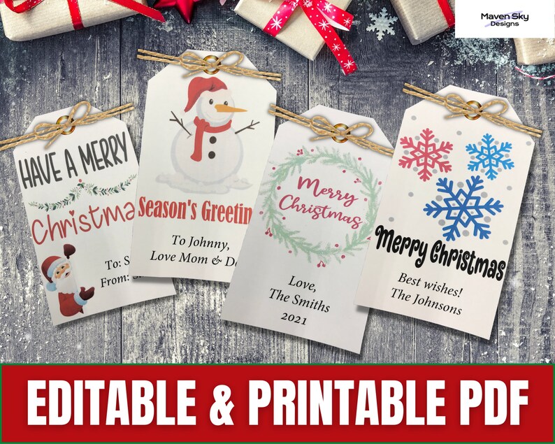 Printable & Editable Christmas Gift Tags Printable PDF Gift | Etsy