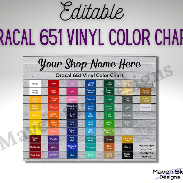 Cricut Vinyl Color Chart - Etsy
