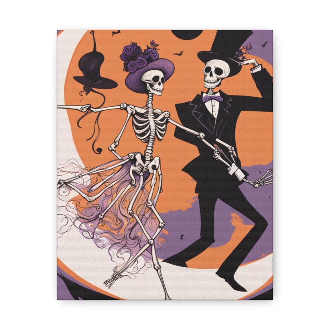 Dancing Skeleton Canvas Art, Spooky Wall Decor, Fancy Halloween ...
