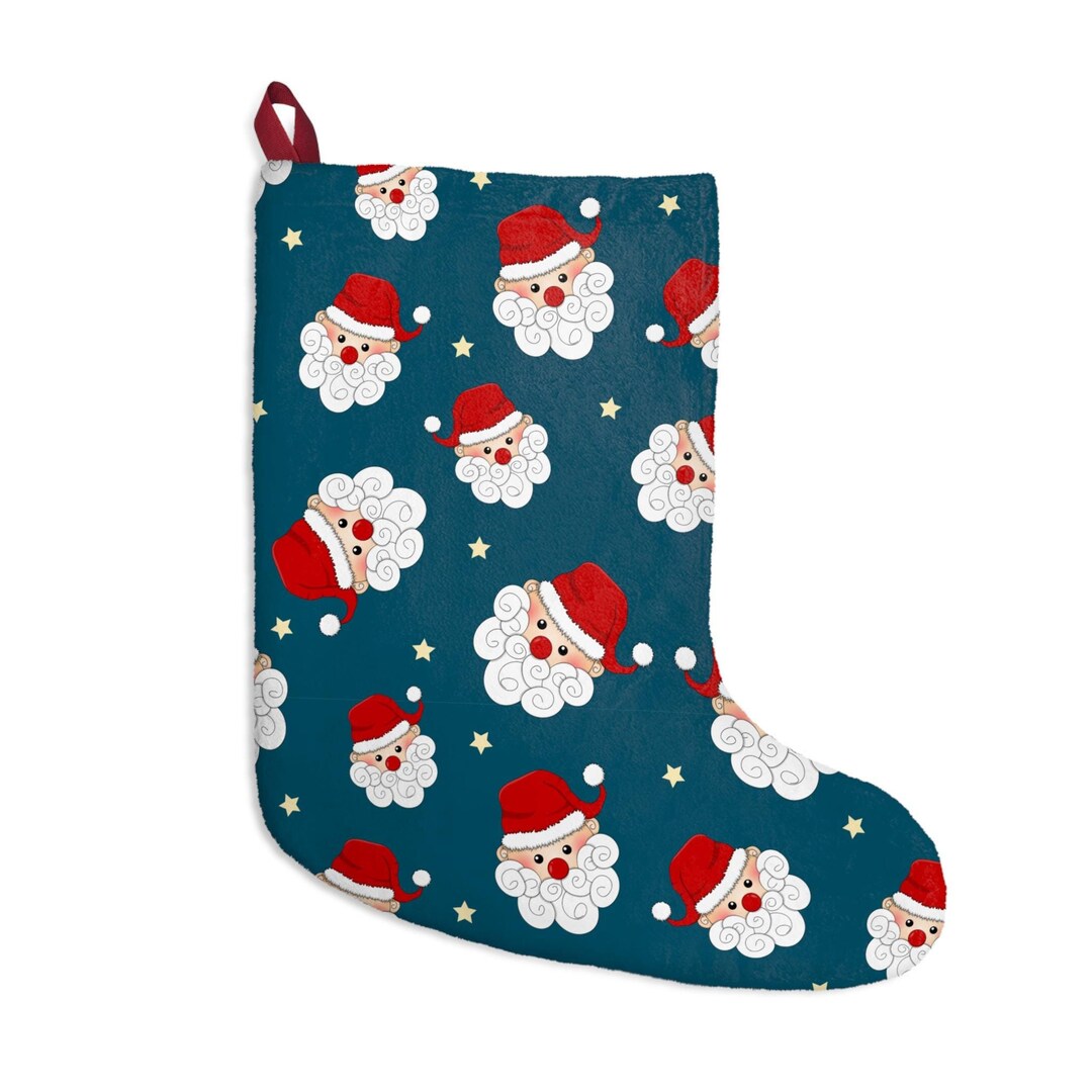 Santa Faces Christmas Stocking, Blue Holiday Decor - Etsy