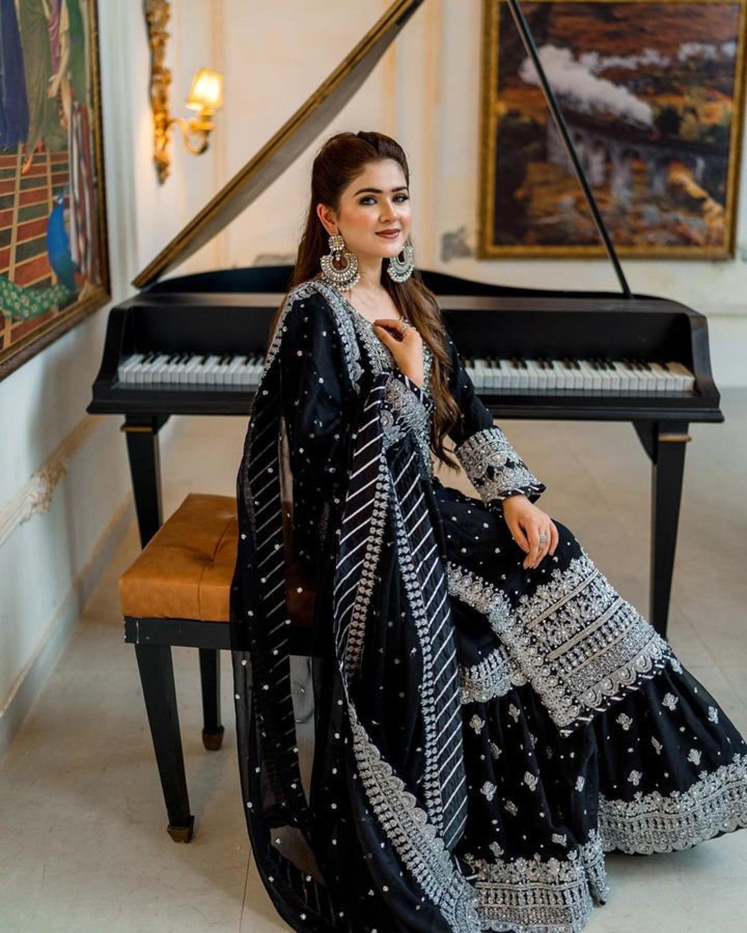 Black Pakistani Sharara Suit, Premium Ready to Wear Punjabi Suit With ...