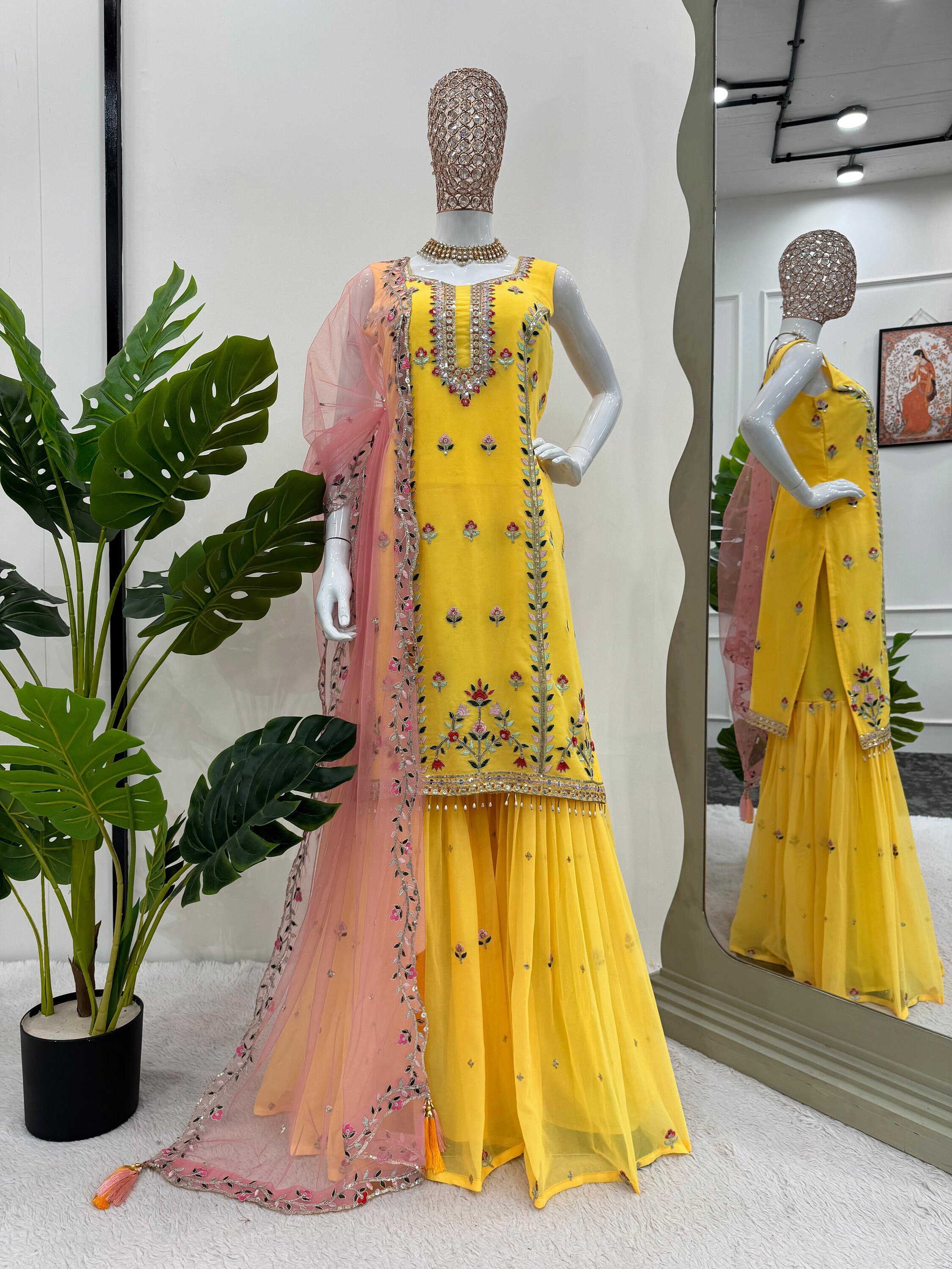 Designer Yellow Haldi Sharara Suit, Premium Ready to Wear Punjabi Suit ...